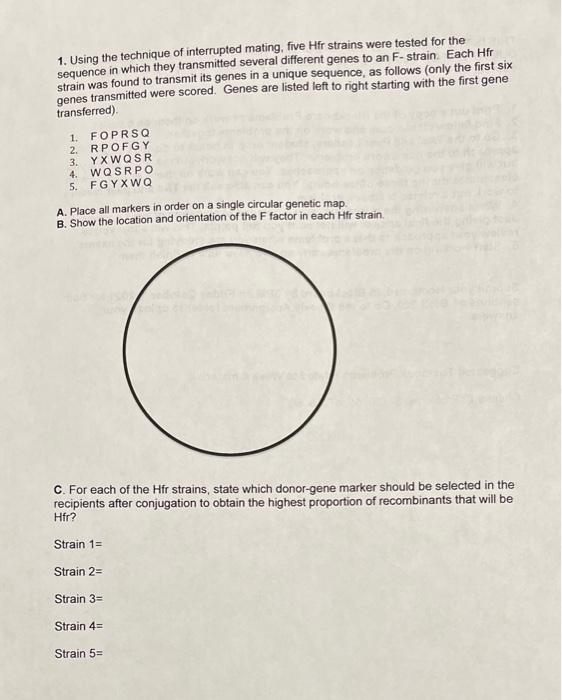 Solved 1. Using the technique of interrupted mating, five | Chegg.com