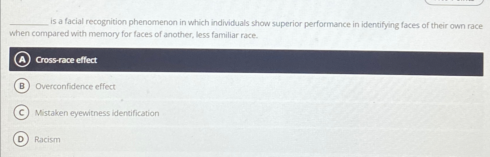 Solved Is A Facial Recognition Phenomenon In Which