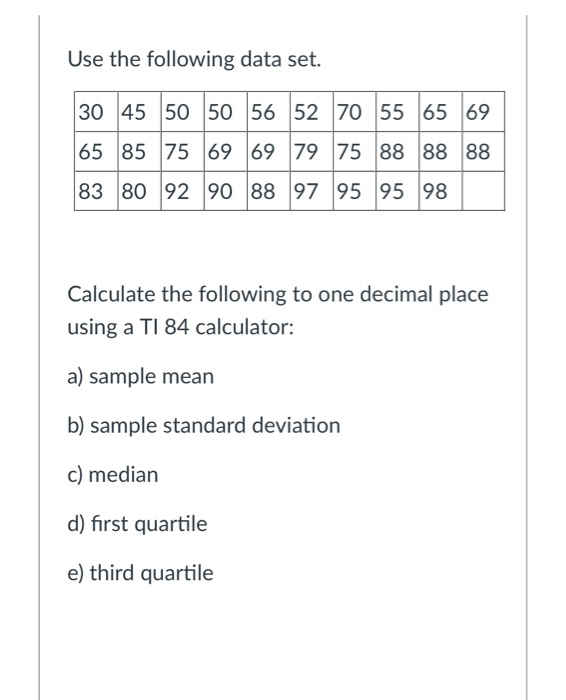 Solved Use the following data set. 30 45 50 50 56 52 70 55 | Chegg.com
