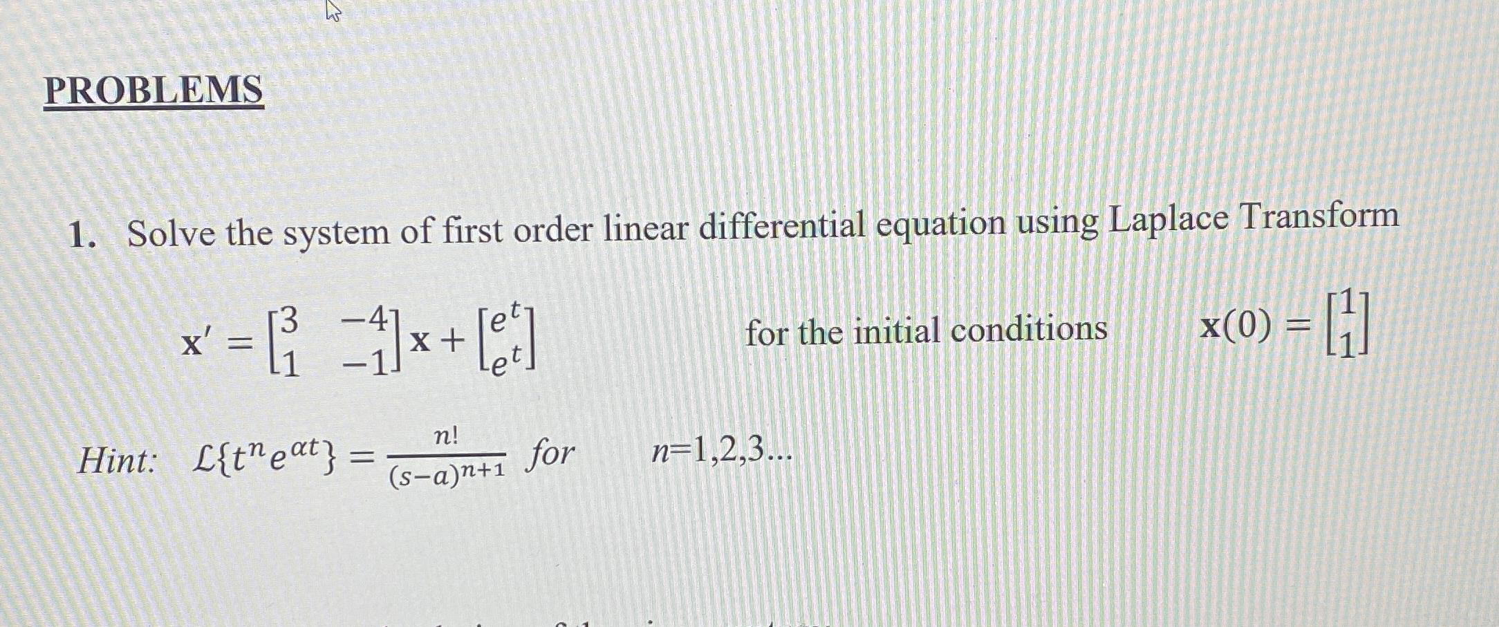 Solved Problems Nsolve The System Of First Order Linear