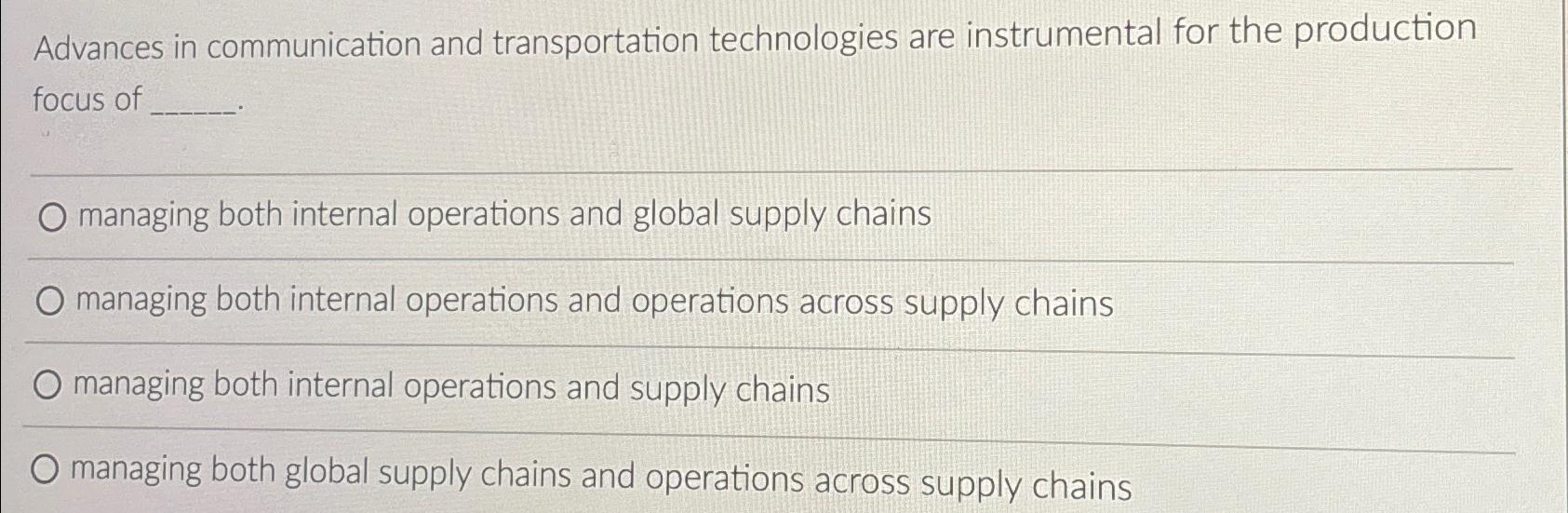 Solved Advances in communication and transportation | Chegg.com