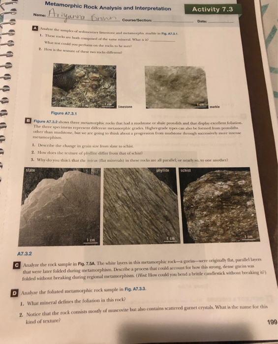 Solved Metamorphic Rock Analysis and Interpretation Name: | Chegg.com