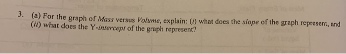 Solved 3. (a) For the graph of Mass versus Volume, explain: | Chegg.com