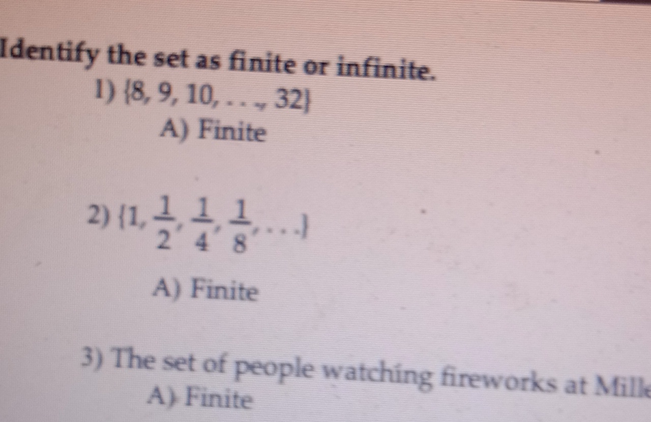 Solved Identify the set as finite or | Chegg.com