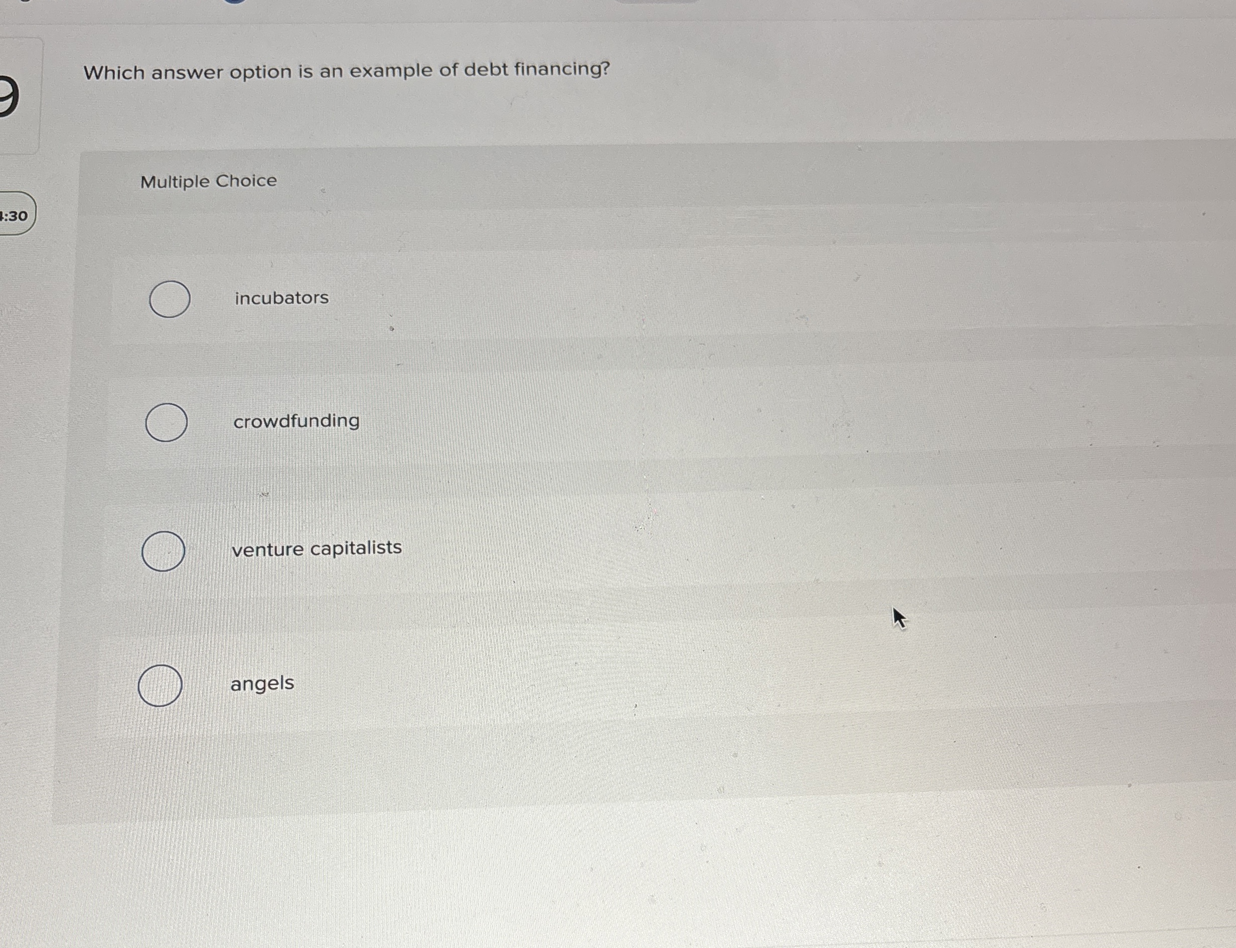 Solved Which answer option is an example of debt | Chegg.com