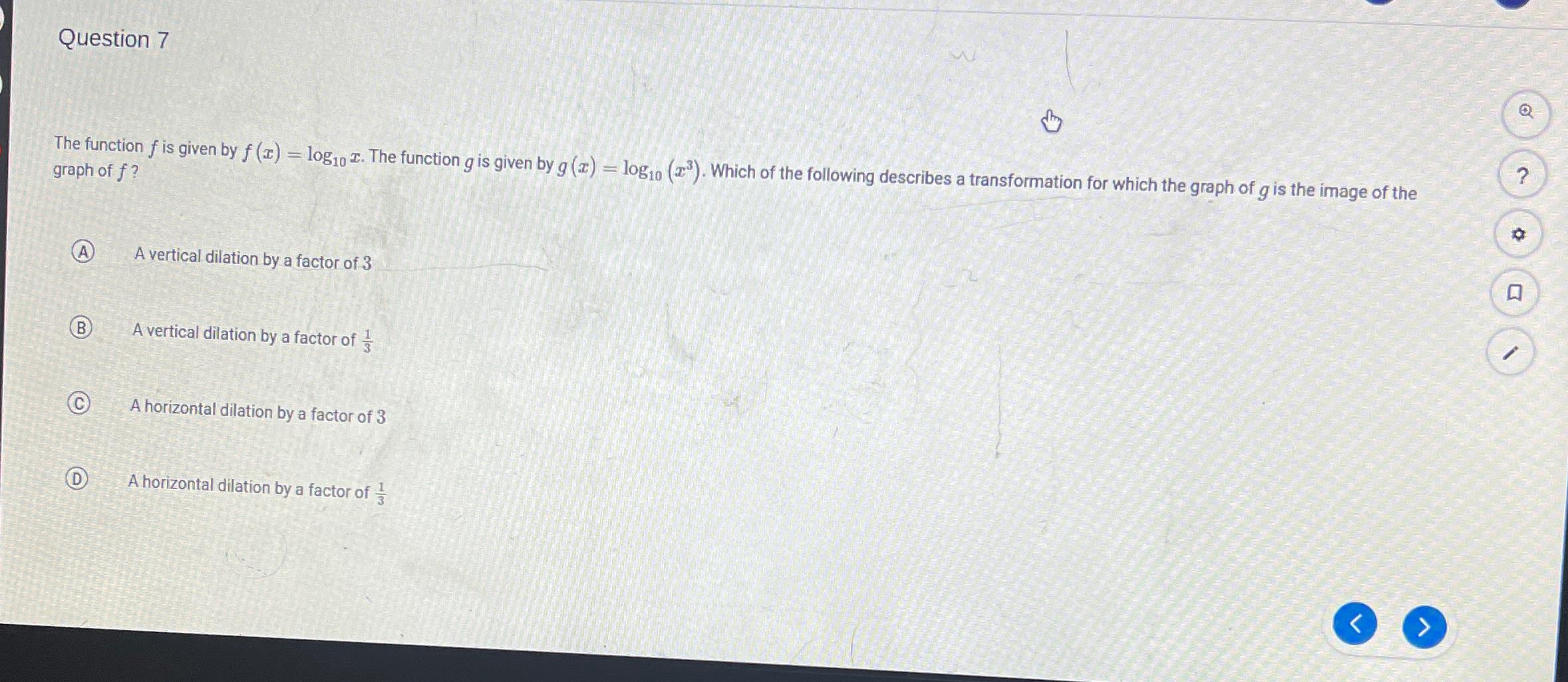 Solved Question 7The function f ﻿is given by f(x)=log10x. | Chegg.com