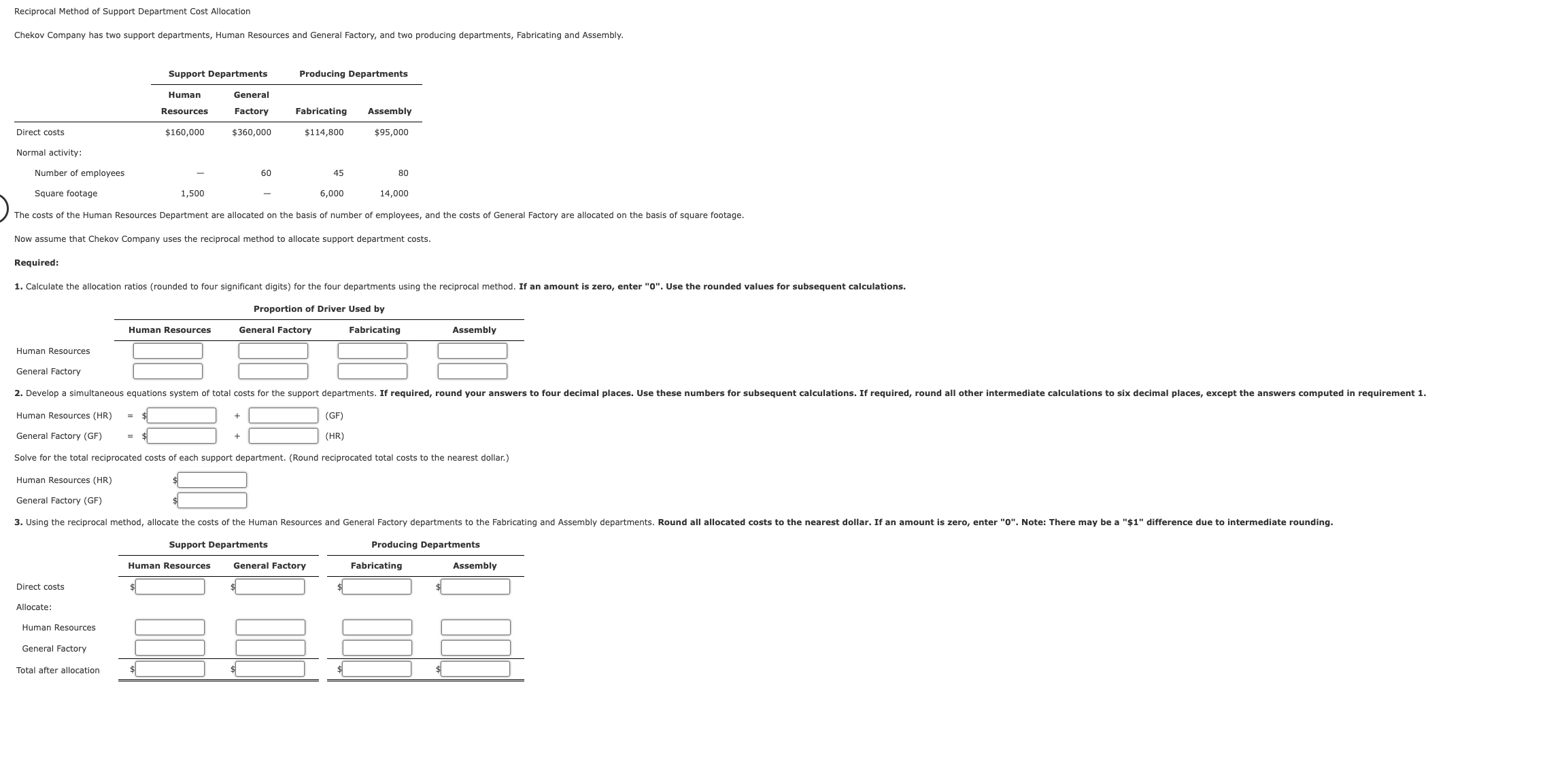 Solved Reciprocal Method of Support Department Cost | Chegg.com