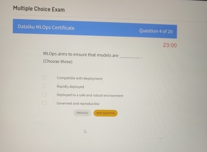 Solved Multiple Choice ExamDataiku MLOps CertificateQuestion | Chegg.com