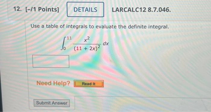 Solved Use a table of integrals to evaluate the definite | Chegg.com