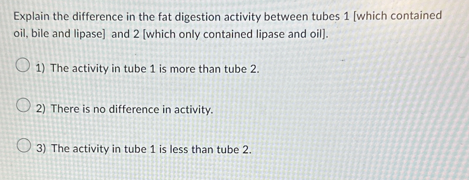 Solved Explain the difference in the fat digestion activity | Chegg.com