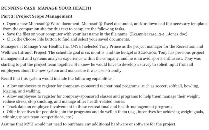 Solved RUNNING CASE: MANAGE YOUR HEALTH Part 2: Project | Chegg.com