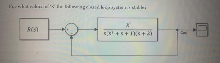 Solved For what values of ' K ' the following closed loop | Chegg.com