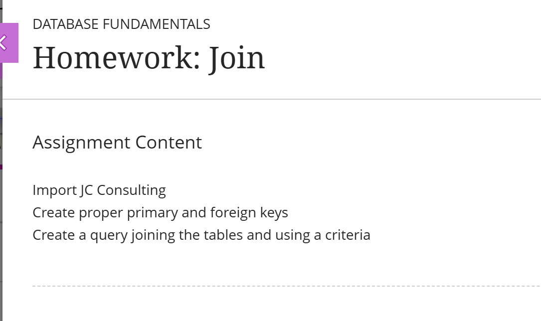 Solved DATABASE FUNDAMENTALSHomework: JoinAssignment | Chegg.com
