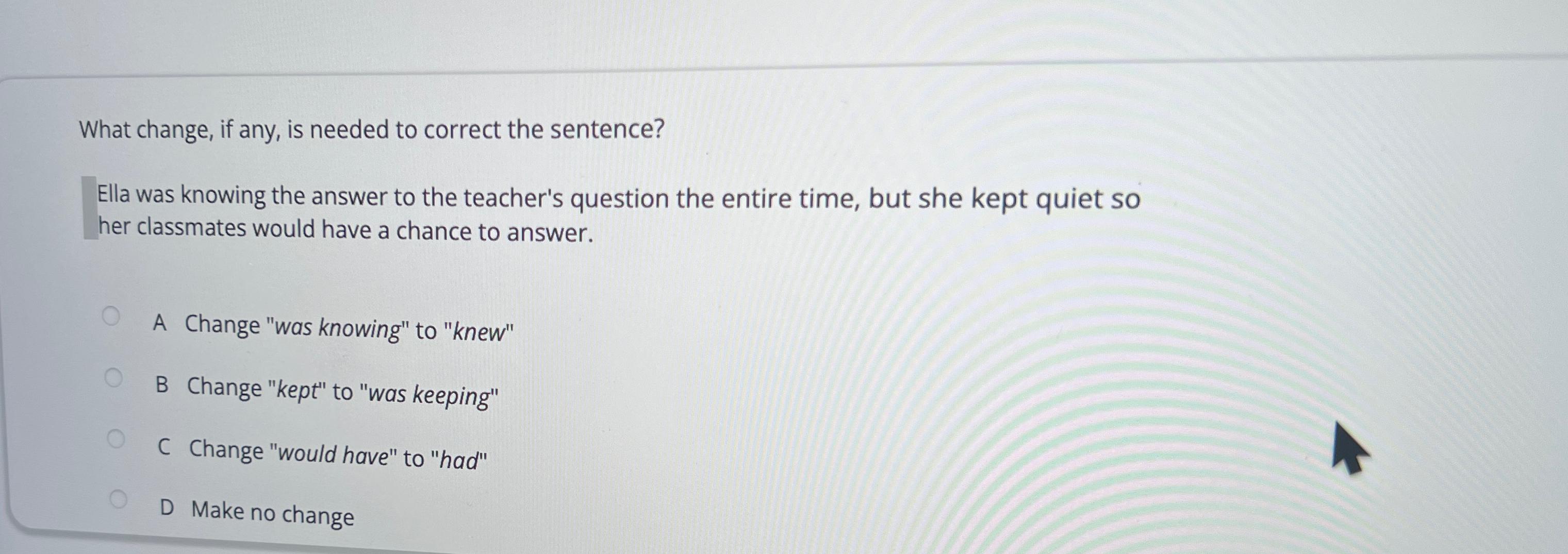 Solved What change, if any, is needed to correct the | Chegg.com