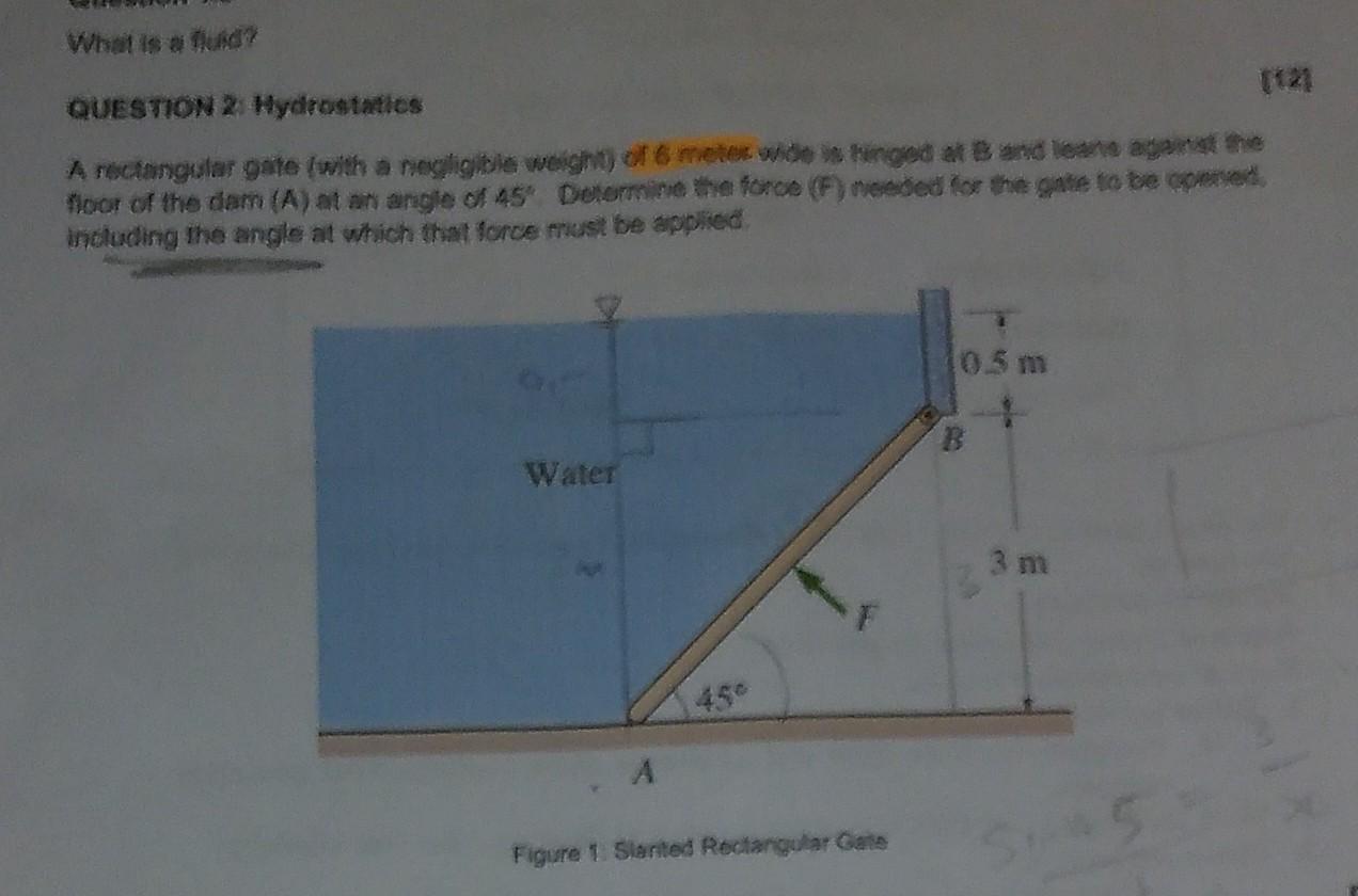 QUESTION 2: Hydrostatics A rectangular gate (with a | Chegg.com