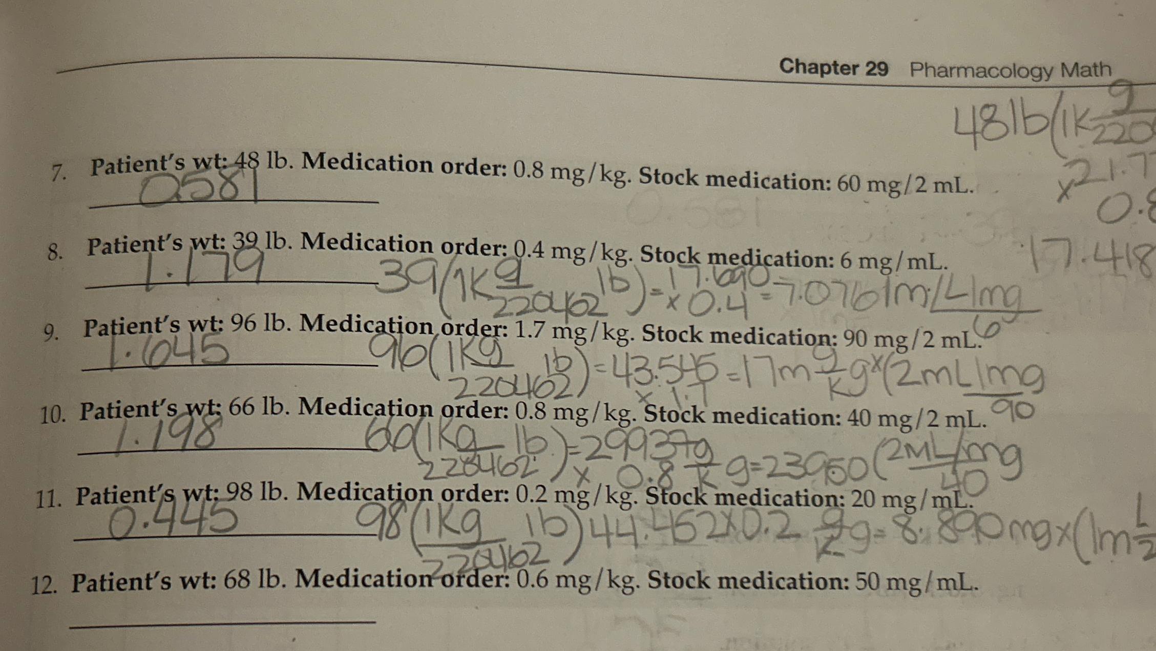 Solved Chapter 29 ﻿Pharmacology Math7. ﻿Patient's wt: 48lb. | Chegg.com