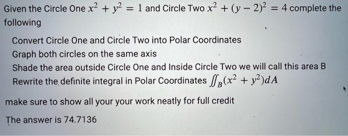 Solved Given the Circle One x2+y2=1 and Circle Two | Chegg.com