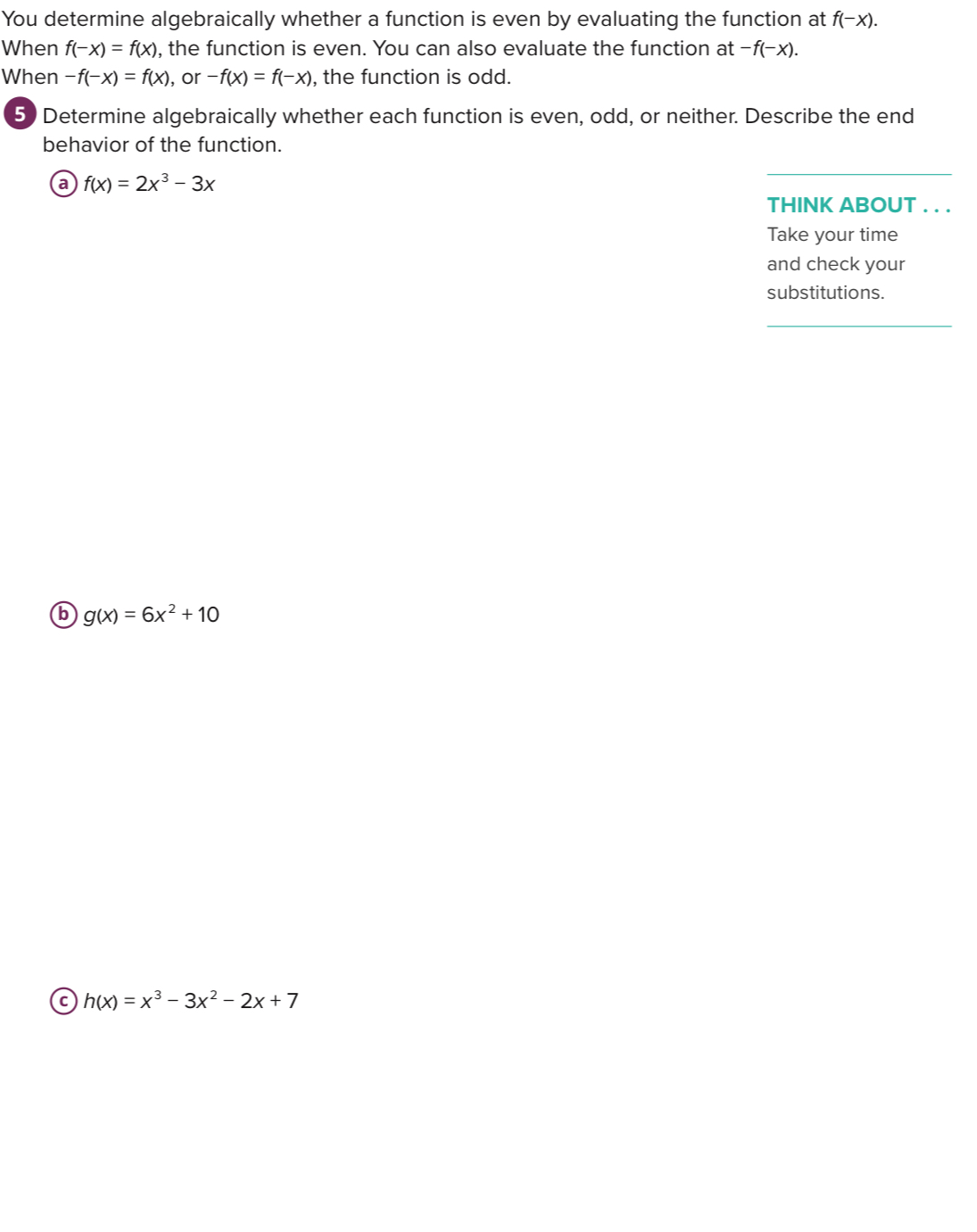 Solved You determine algebraically whether a function is | Chegg.com