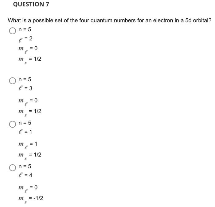Solved QUESTION 7 What is a possible set of the four quantum | Chegg.com