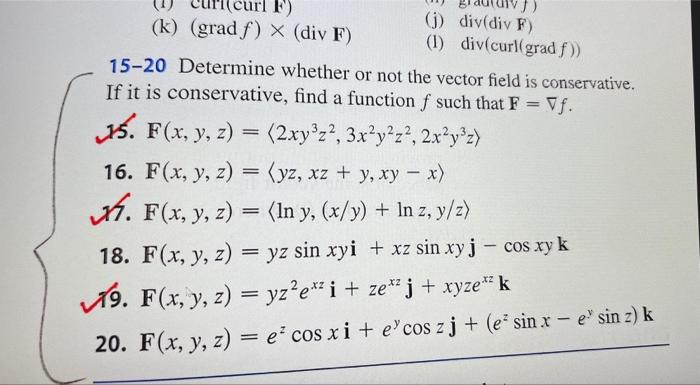 Solved 1) (1) div(div F) (k) (grad f) x (div F) (1) | Chegg.com