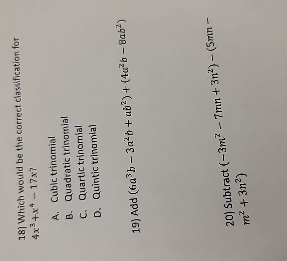 Solved Which would be the correct classification for | Chegg.com