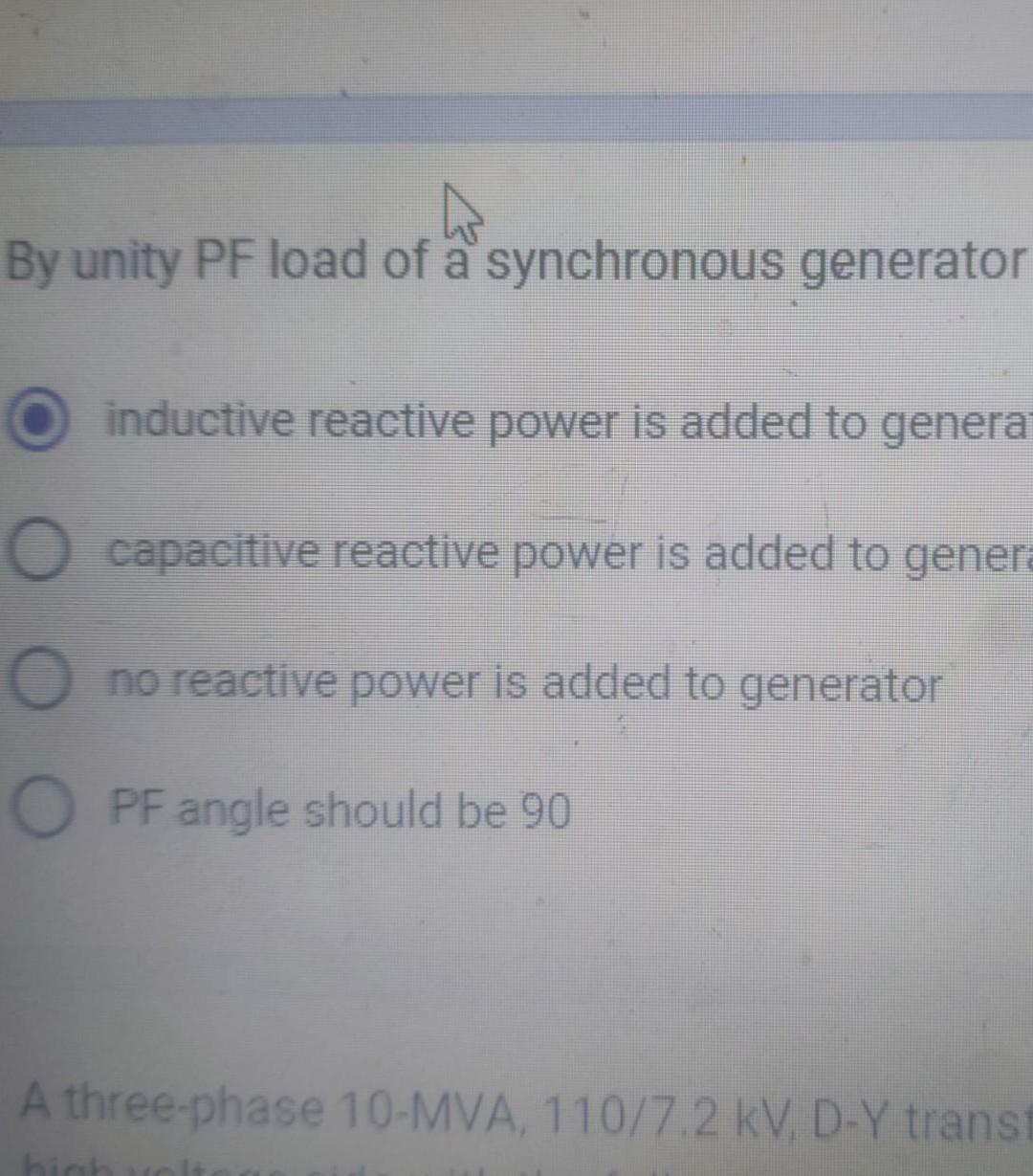 Solved By unity PF load of a synchronous generator inductive | Chegg.com