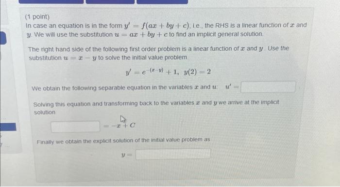 Solved (1 point) In case an equation is in the form | Chegg.com