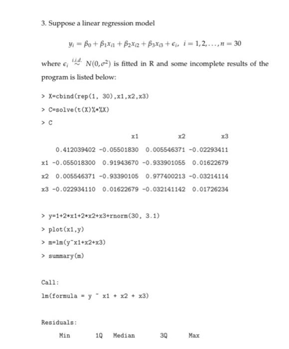 Solved 3. Suppose a linear regression model Yi = Bo + B1X1 + | Chegg.com