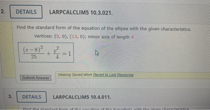 Solved Find the standard form of the equation of the ellipse | Chegg.com