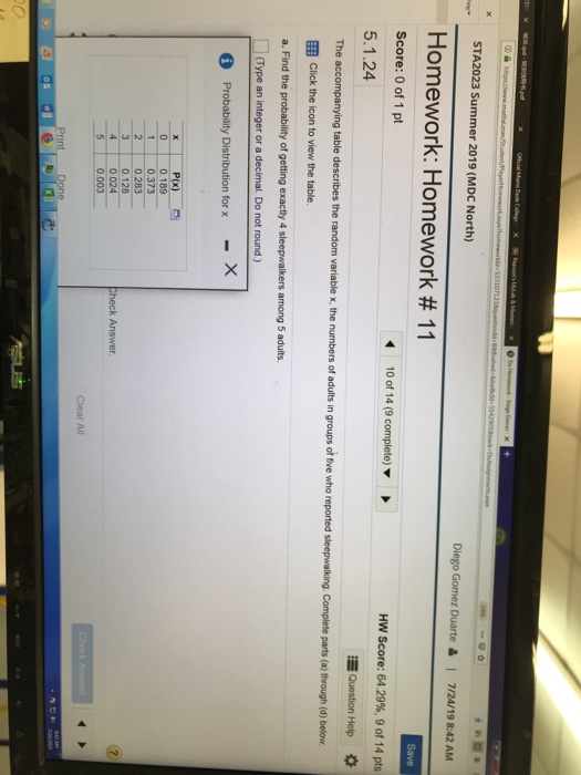 Solved STA2023 Summer 2019 (MDC North) Diego Gomez Duarte & | Chegg.com