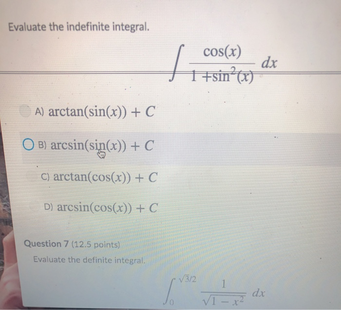 Solved Evaluate the indefinite integral. cos(x) dx +sin(x) f | Chegg.com