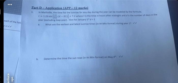 Solved Part D-Application 1APP−12 marks In Mathville, the | Chegg.com