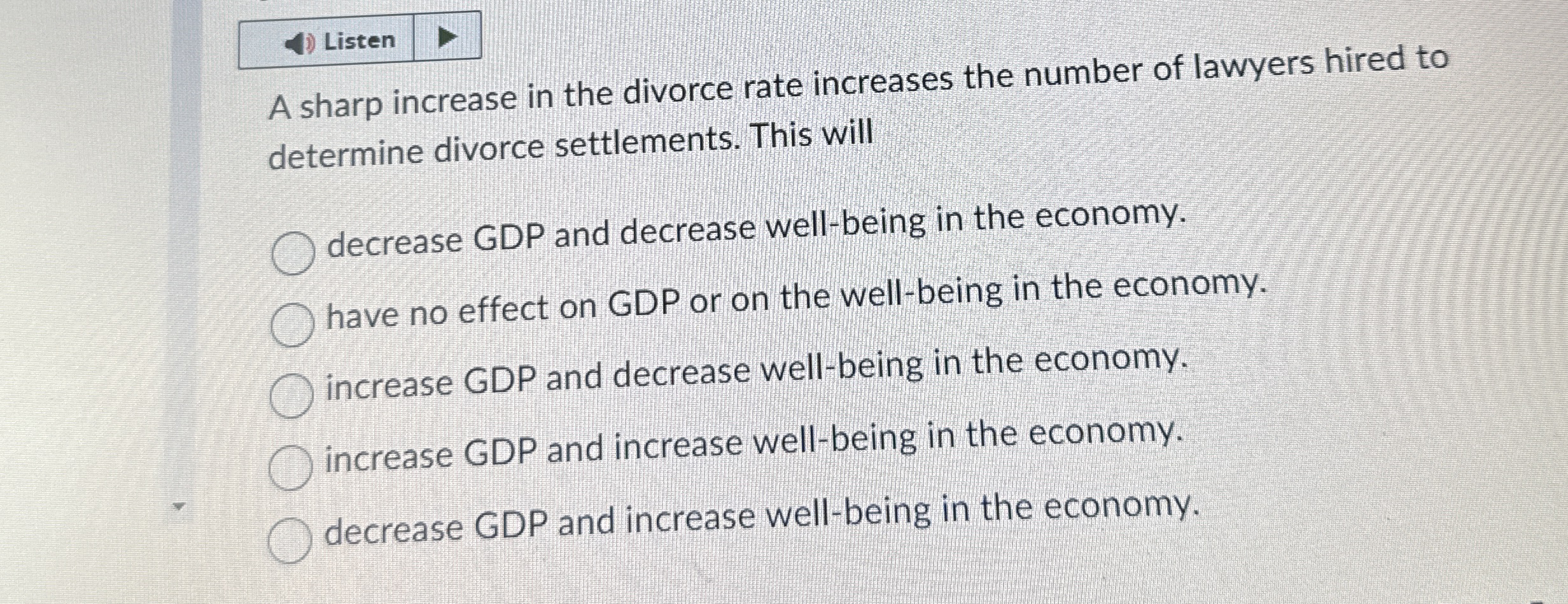 Solved A sharp increase in the divorce rate increases the | Chegg.com