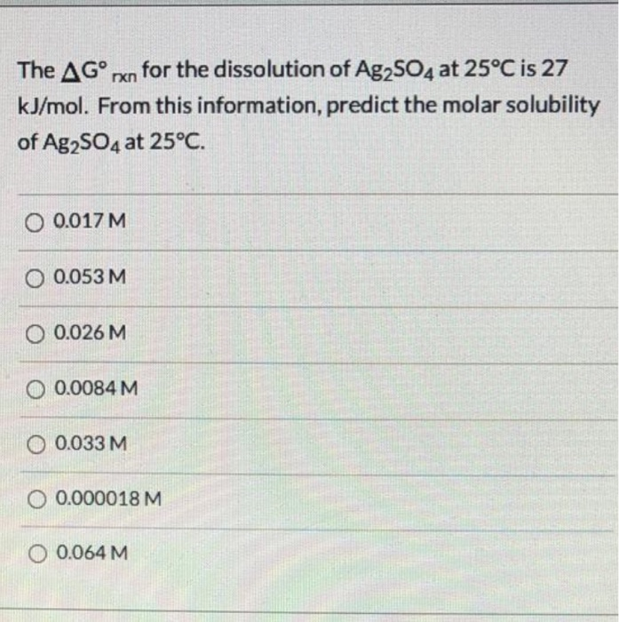 Solved The A Gºran for the dissolution of Ag2SO4 at 25°C is | Chegg.com