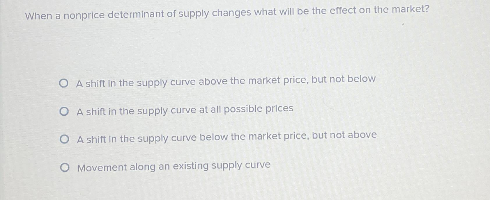 Solved When a nonprice determinant of supply changes what | Chegg.com