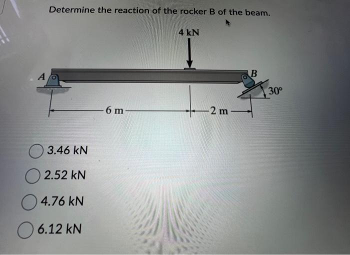 Solved Determine the reaction of the rocker B of the beam. | Chegg.com
