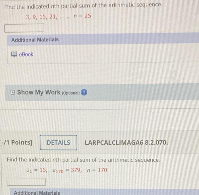 Solved Find the indicated nth partial sum of the arithmetic | Chegg.com