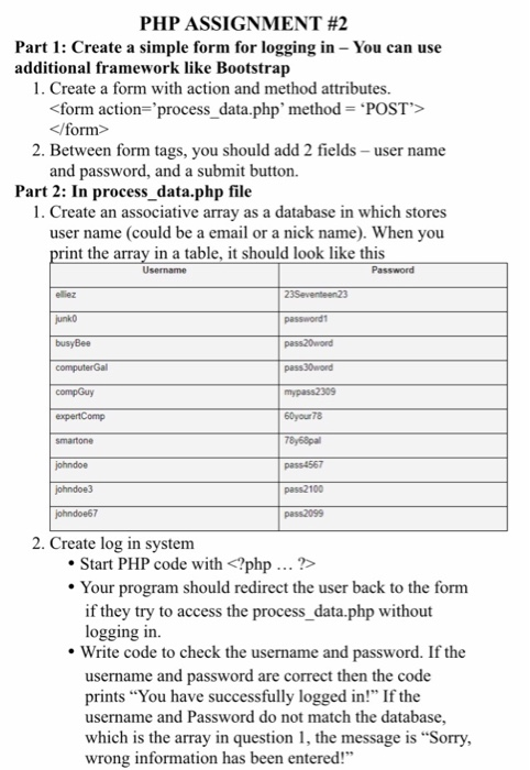 Solved PHP ASSIGNMENT #2 Part 1: Create a simple form for | Chegg.com