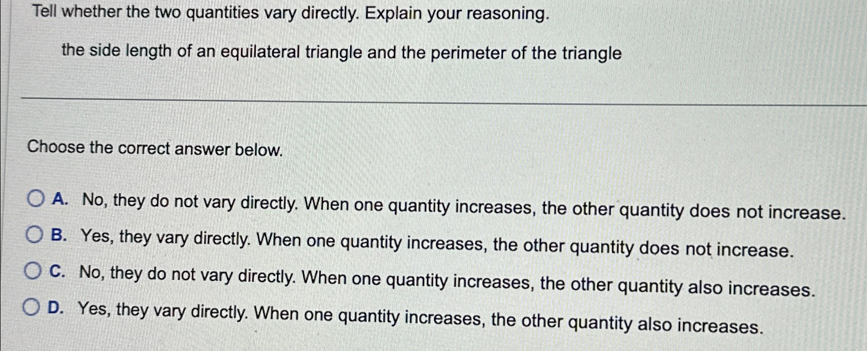 Solved Tell whether the two quantities vary directly. | Chegg.com
