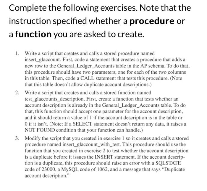 Solved Complete the following exercises. Note that the | Chegg.com