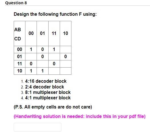 Solved Question 8 Design the following function Fusing: AB | Chegg.com