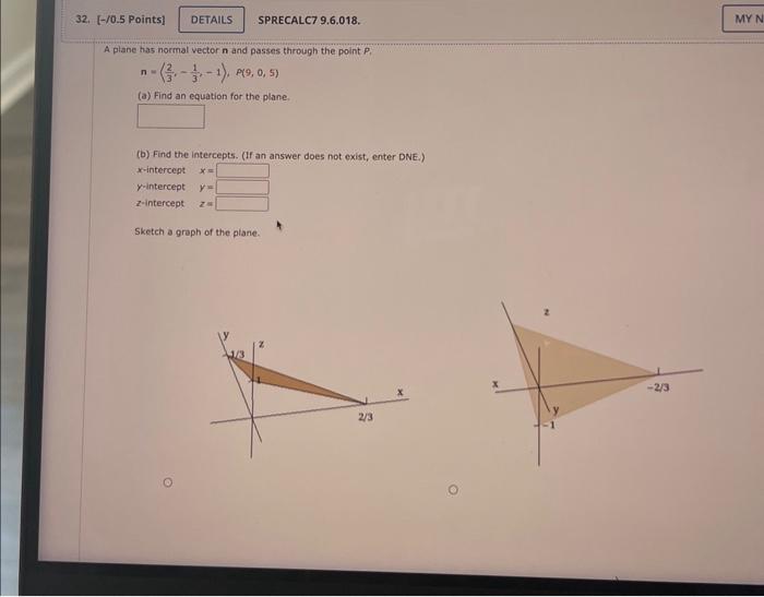 Solved plane has normal vector n and passes through the | Chegg.com