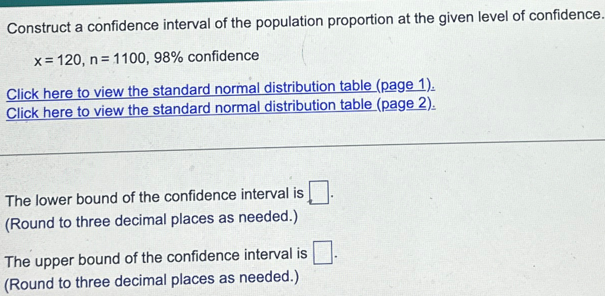 Solved Construct a confidence interval of the population | Chegg.com
