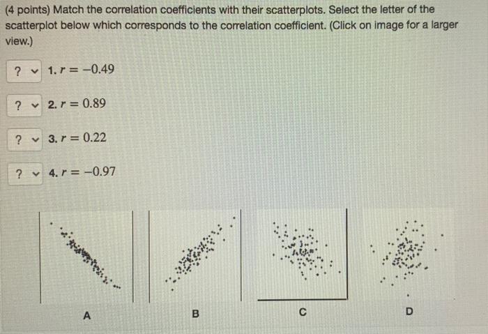 Solved (4 points) Match the correlation coefficients with | Chegg.com