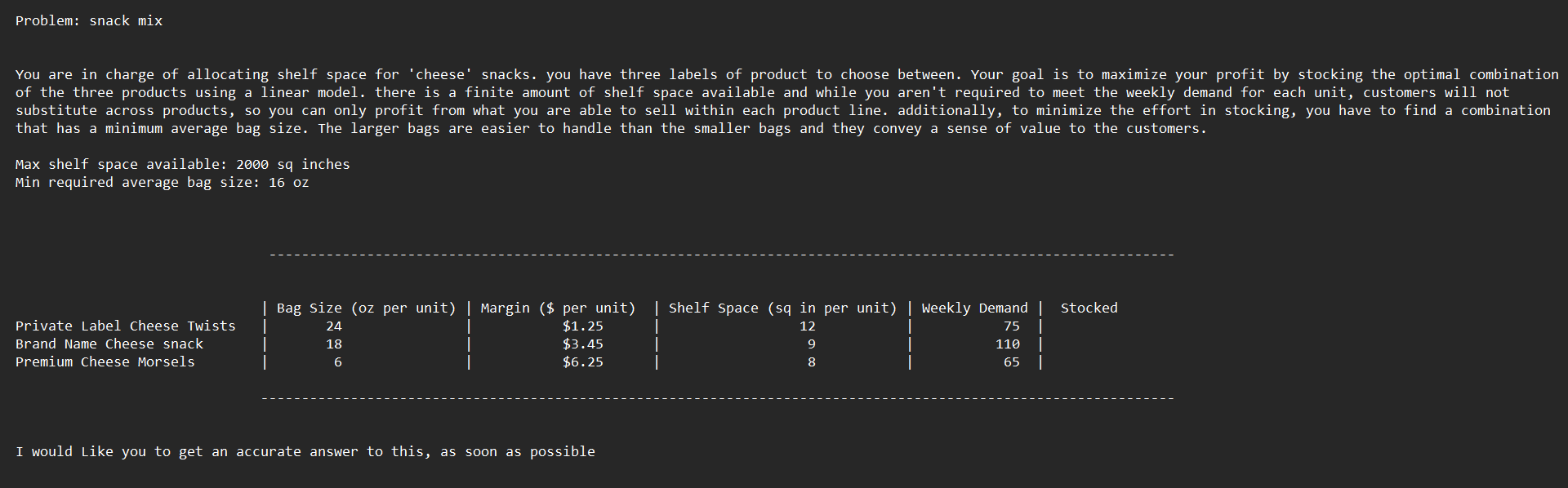 YoProblem: snack mixYou are in charge of allocating | Chegg.com