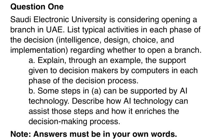 Solved Question One Saudi Electronic University is | Chegg.com