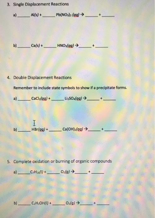 Solved 3. Single Displacement Reactions Al(s) + ___Pb(NO3)2 | Chegg.com
