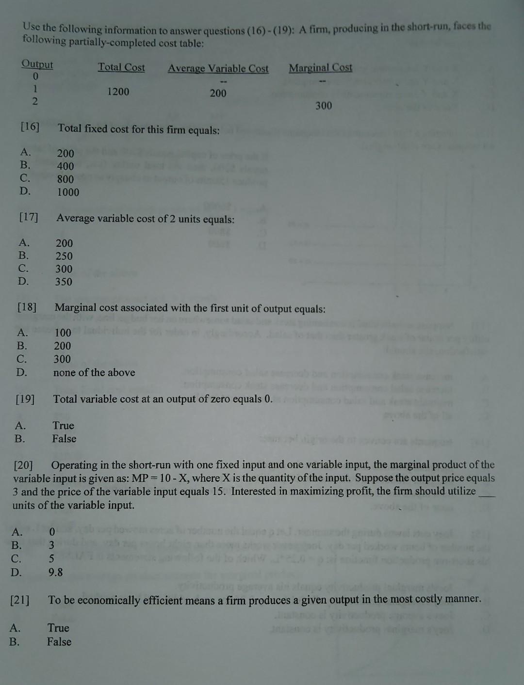 Solved Use the following information to answer questions | Chegg.com