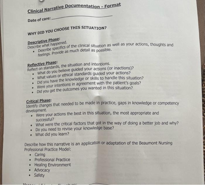 Solved Clinical Narrative Documentation - Format Date of | Chegg.com