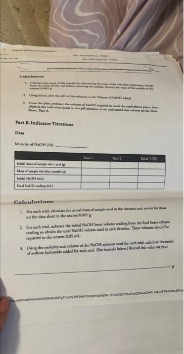 Data and Calculations Volume of NsOH at and point | Chegg.com